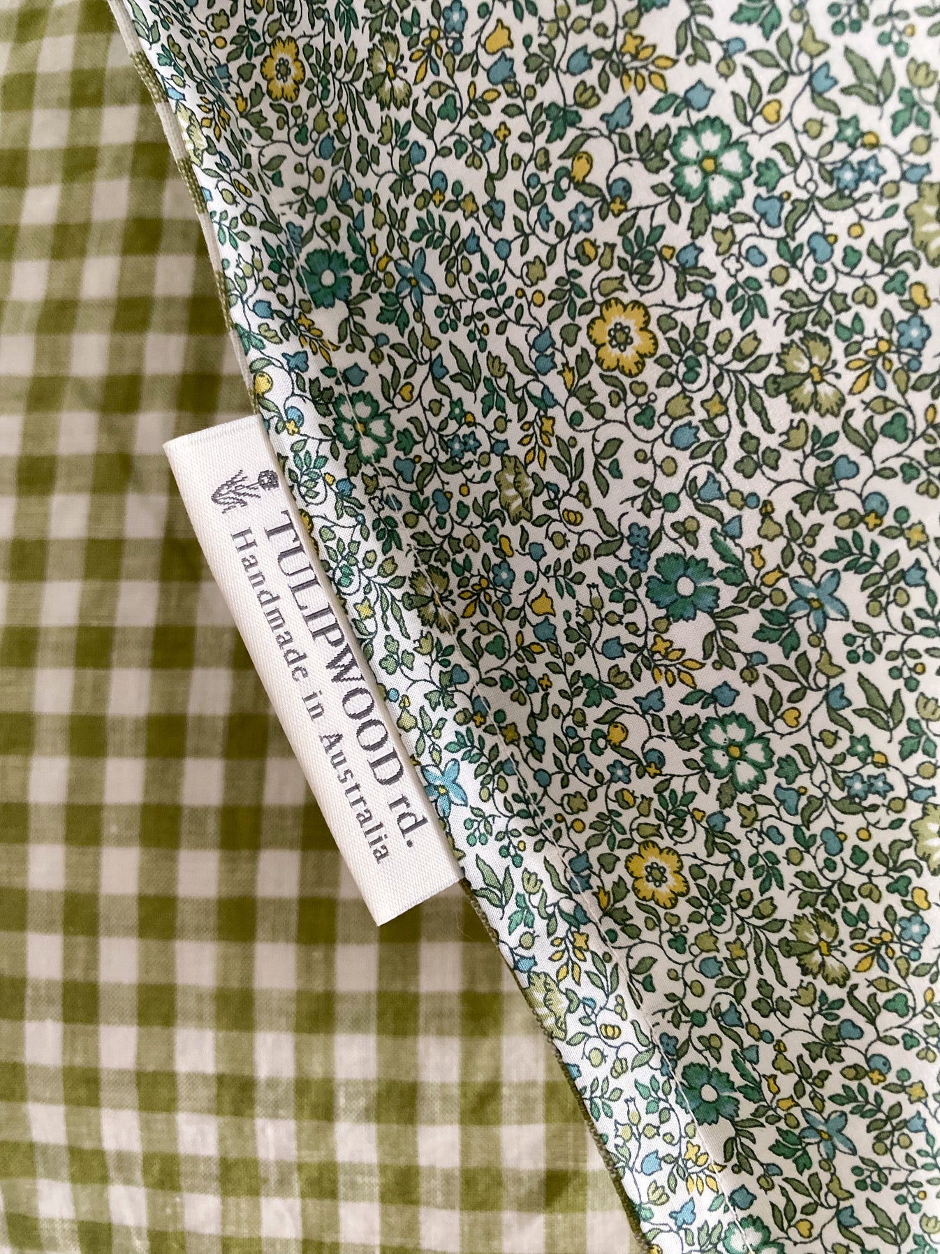 Liberty of London 'Katie & Millie' Green +Apple Gingham Linen Pillowca – Tulipwood Road