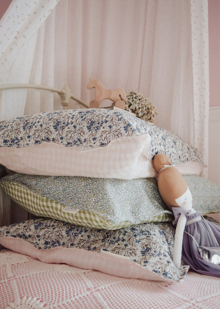 Liberty of London 'Katie & Millie' Green +Apple Gingham Linen Pillowca – Tulipwood Road